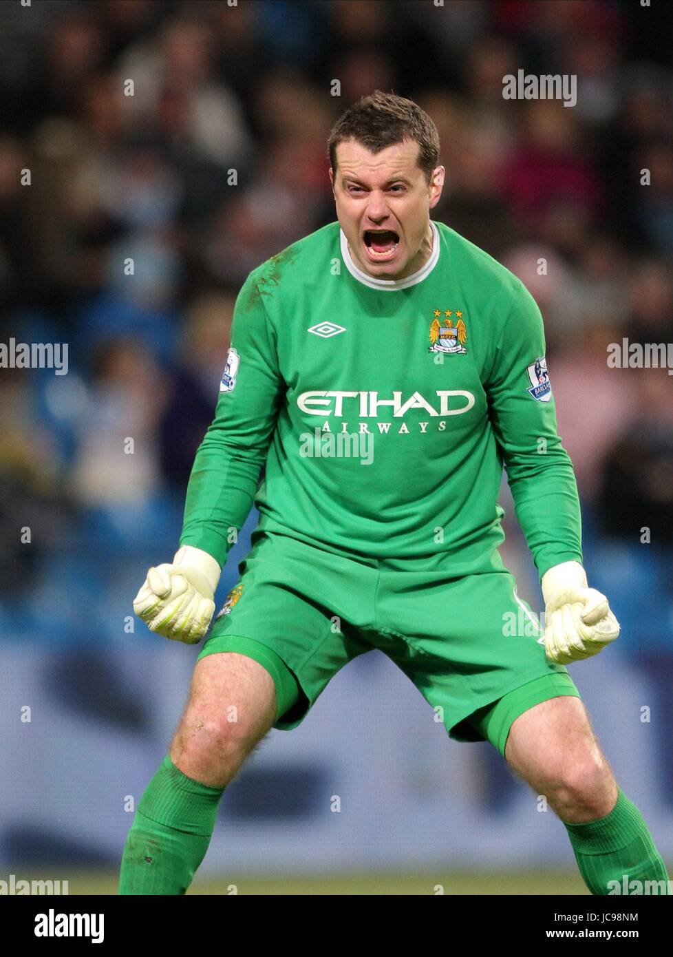 SHAY GIVEN SCREAMS AT HIS DEFE MANCHESTER CITY V STOKE CITY EASTLANDS ...