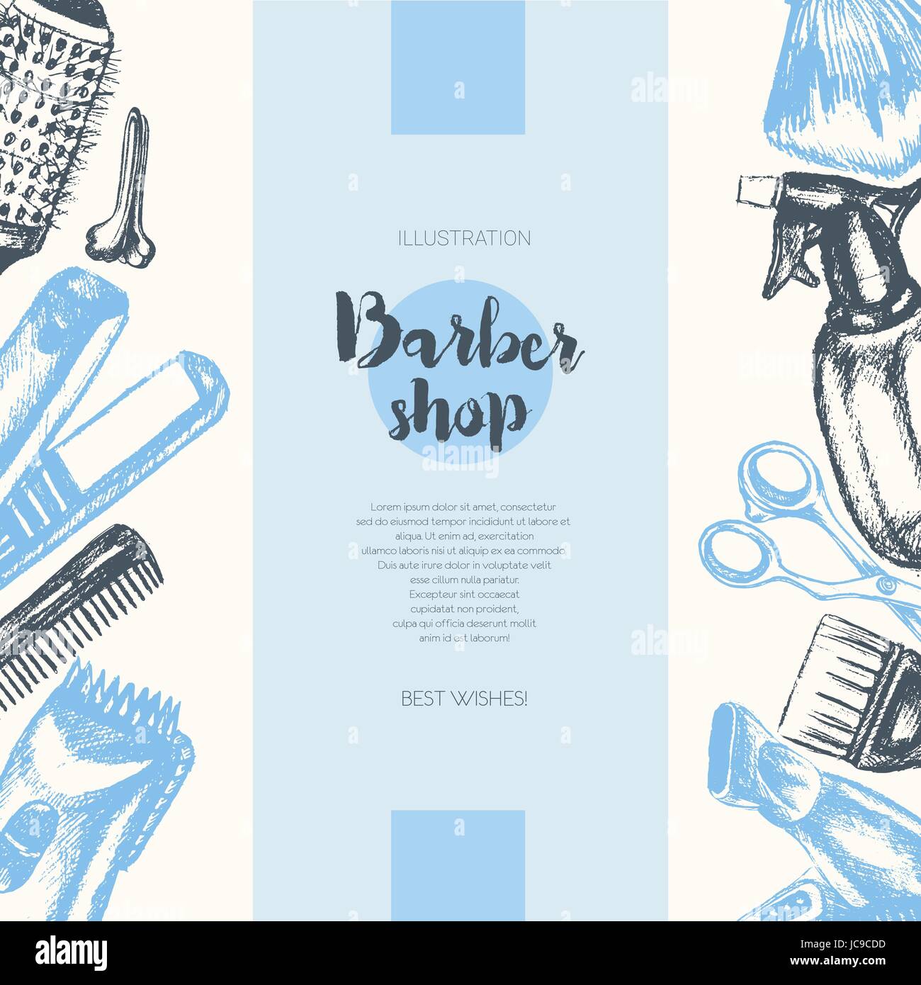 Barber Equipment - vector hand drawn banner template Stock Vector Image ...