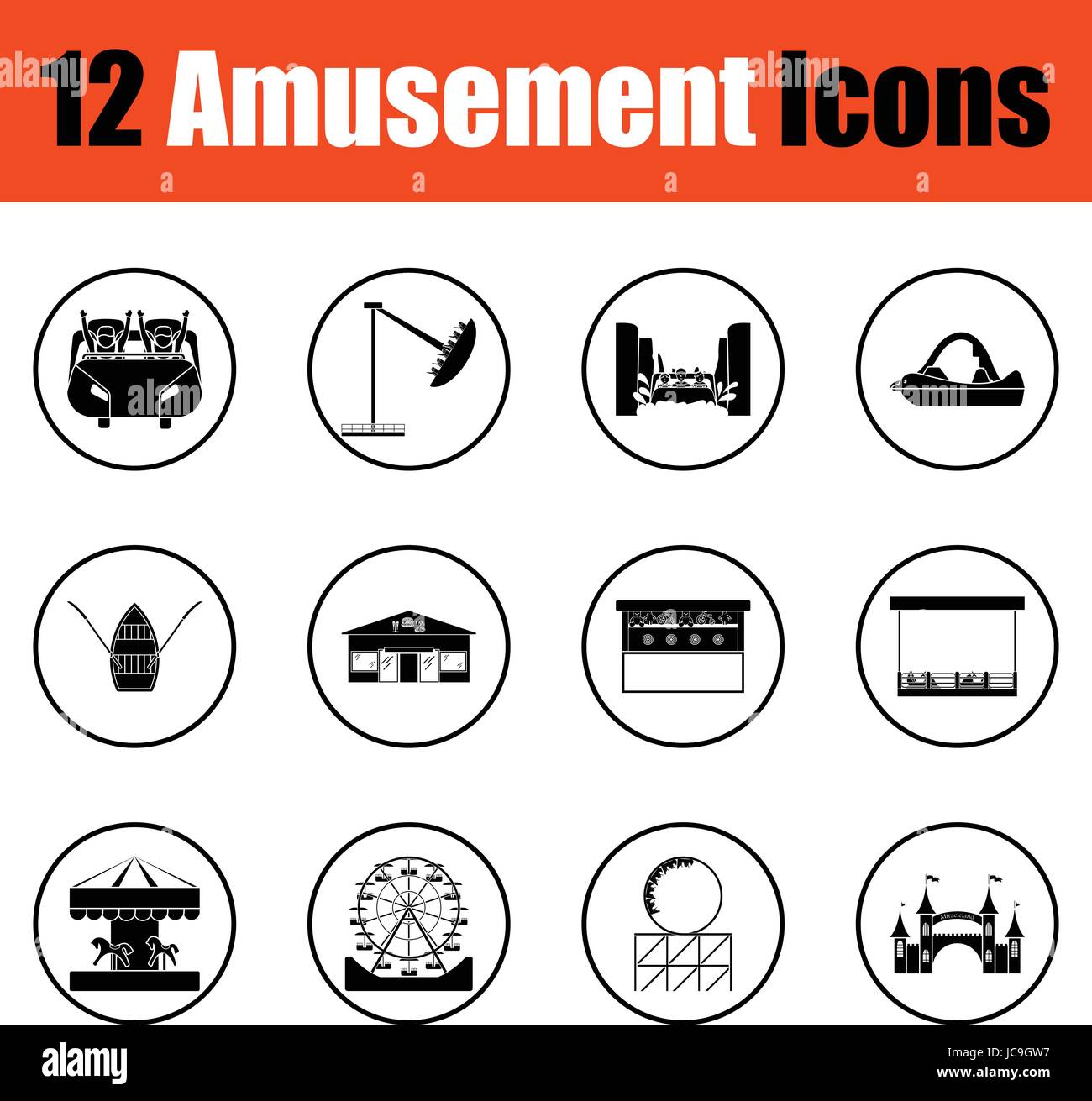 Amusement park icon set. Thin circle design. Vector illustration Stock ...