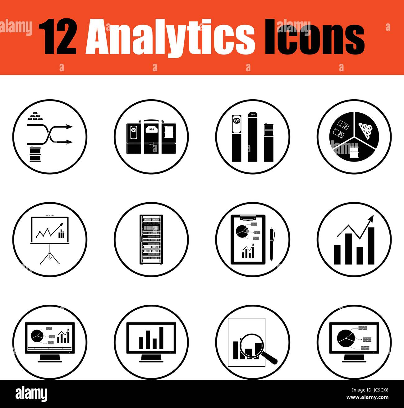 Analytics icon set. Thin circle design. Vector illustration Stock ...