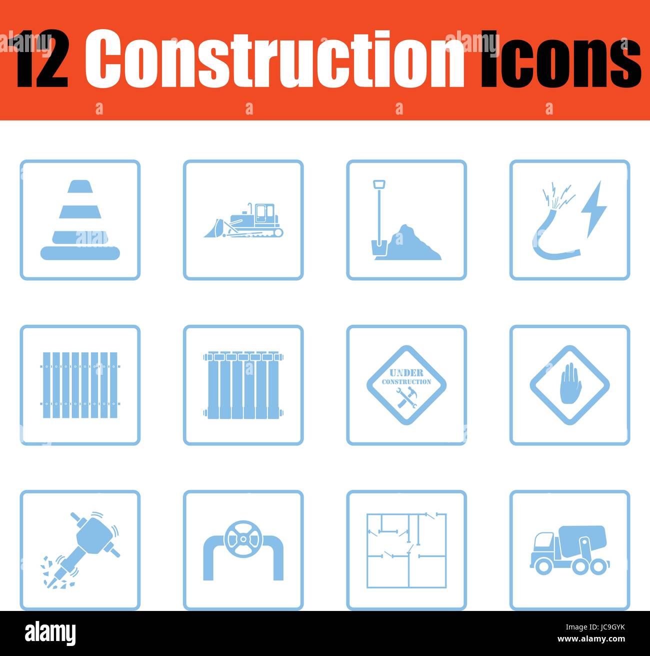Construction icon set. Blue frame design. Vector illustration Stock ...