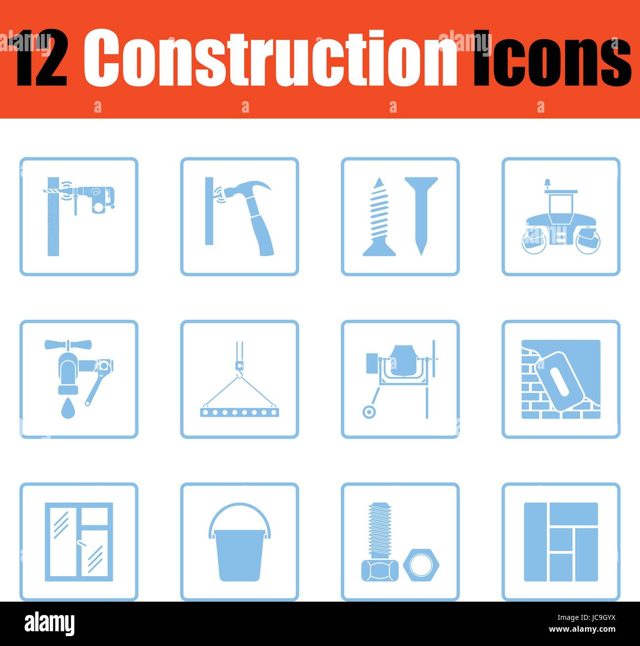 Construction icon set. Blue frame design. Vector illustration Stock ...