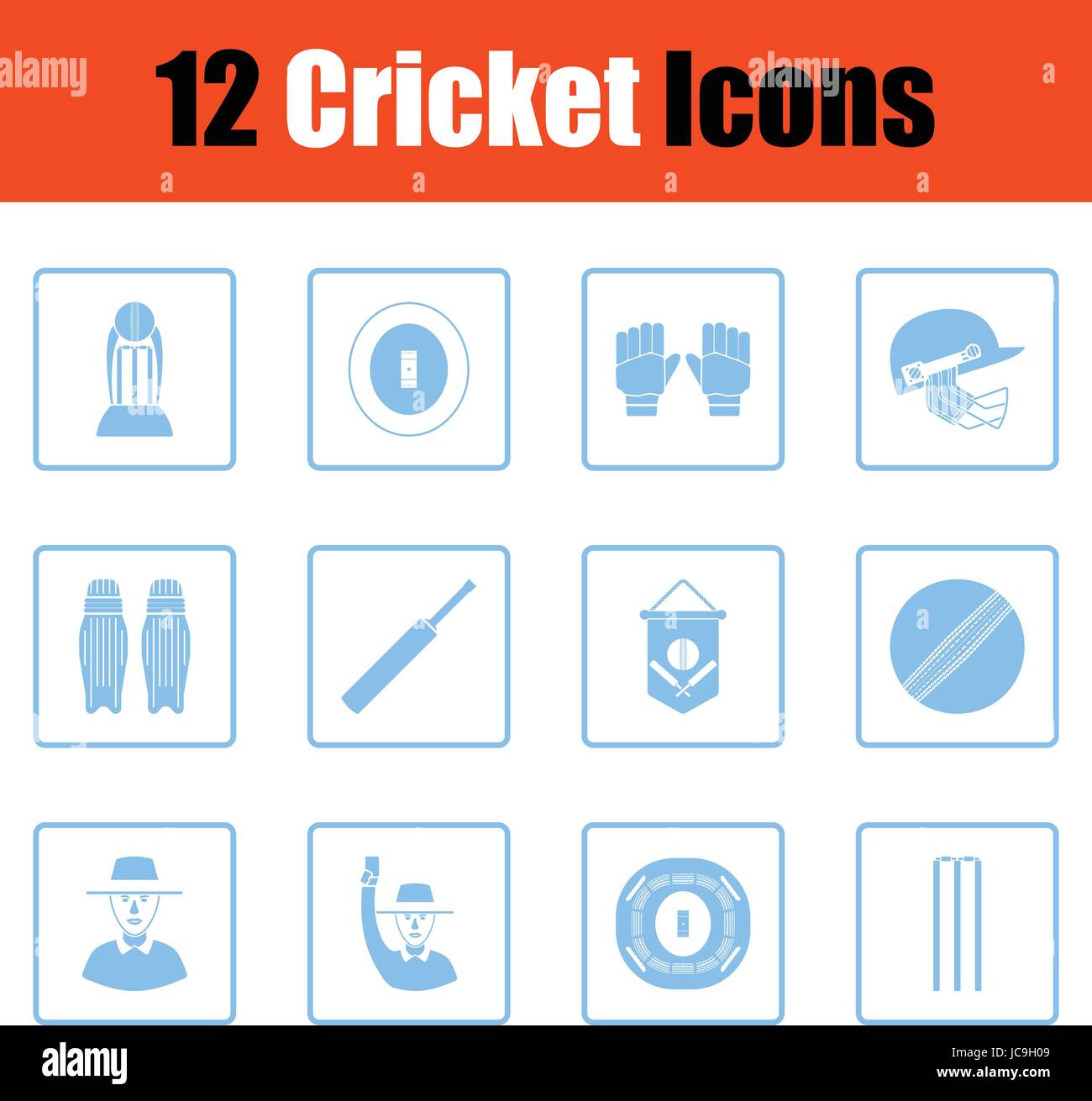 Cricket icon set. Blue frame design. Vector illustration Stock Vector ...