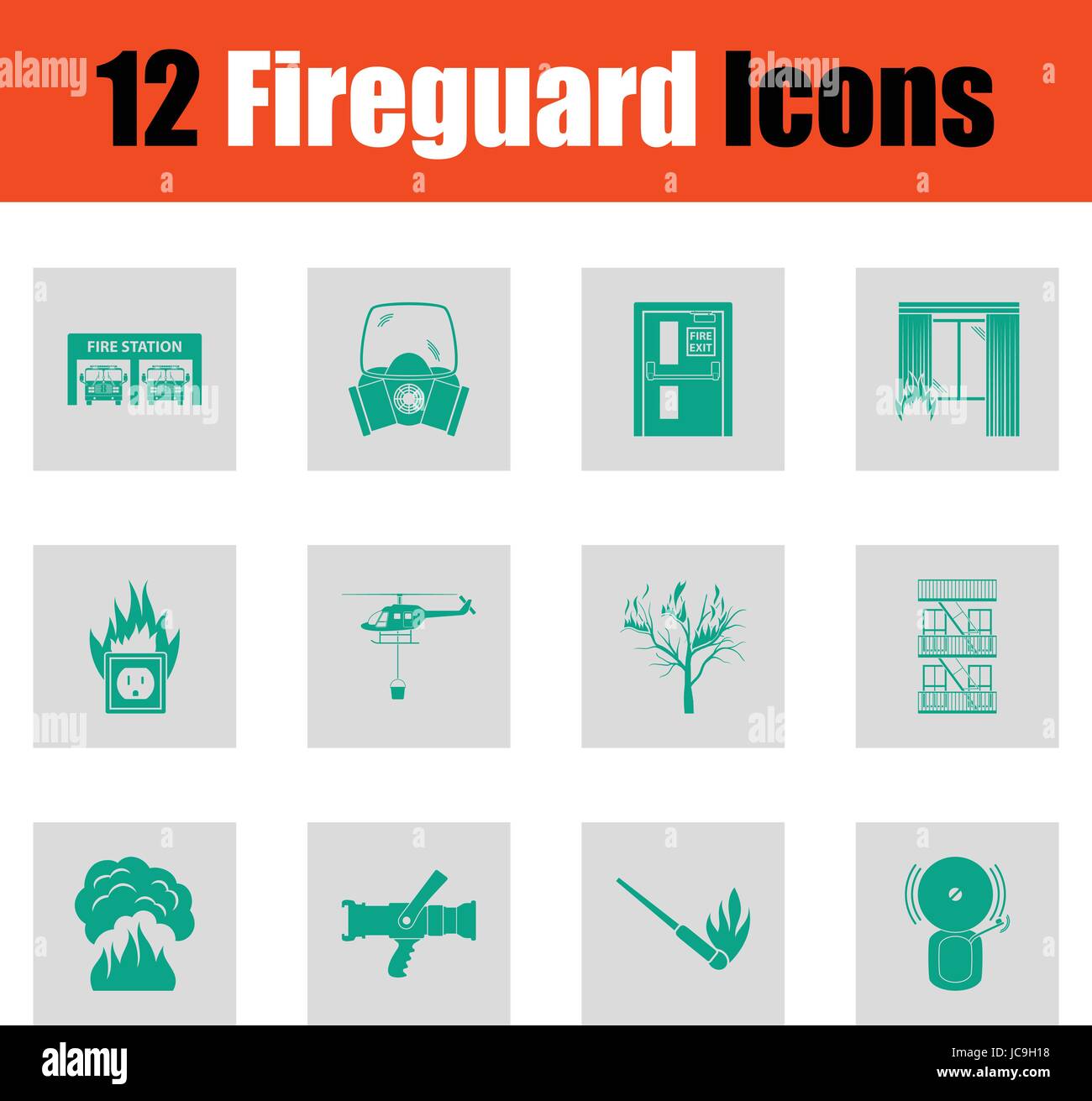 Set of fire service icons. Green on gray design. Vector illustration ...