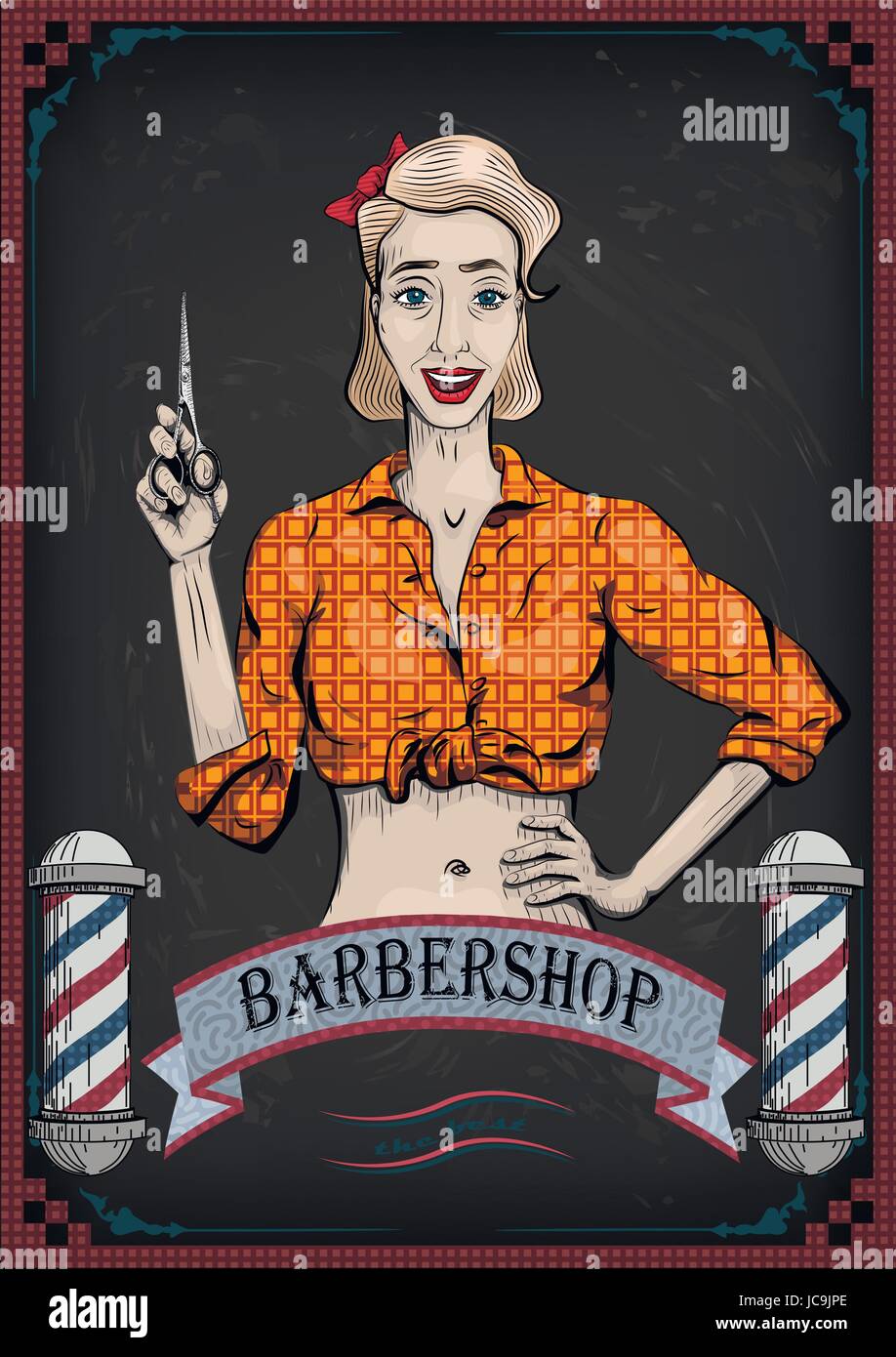 Female woman girl lady hairdresser, barber with scissors, shear ...