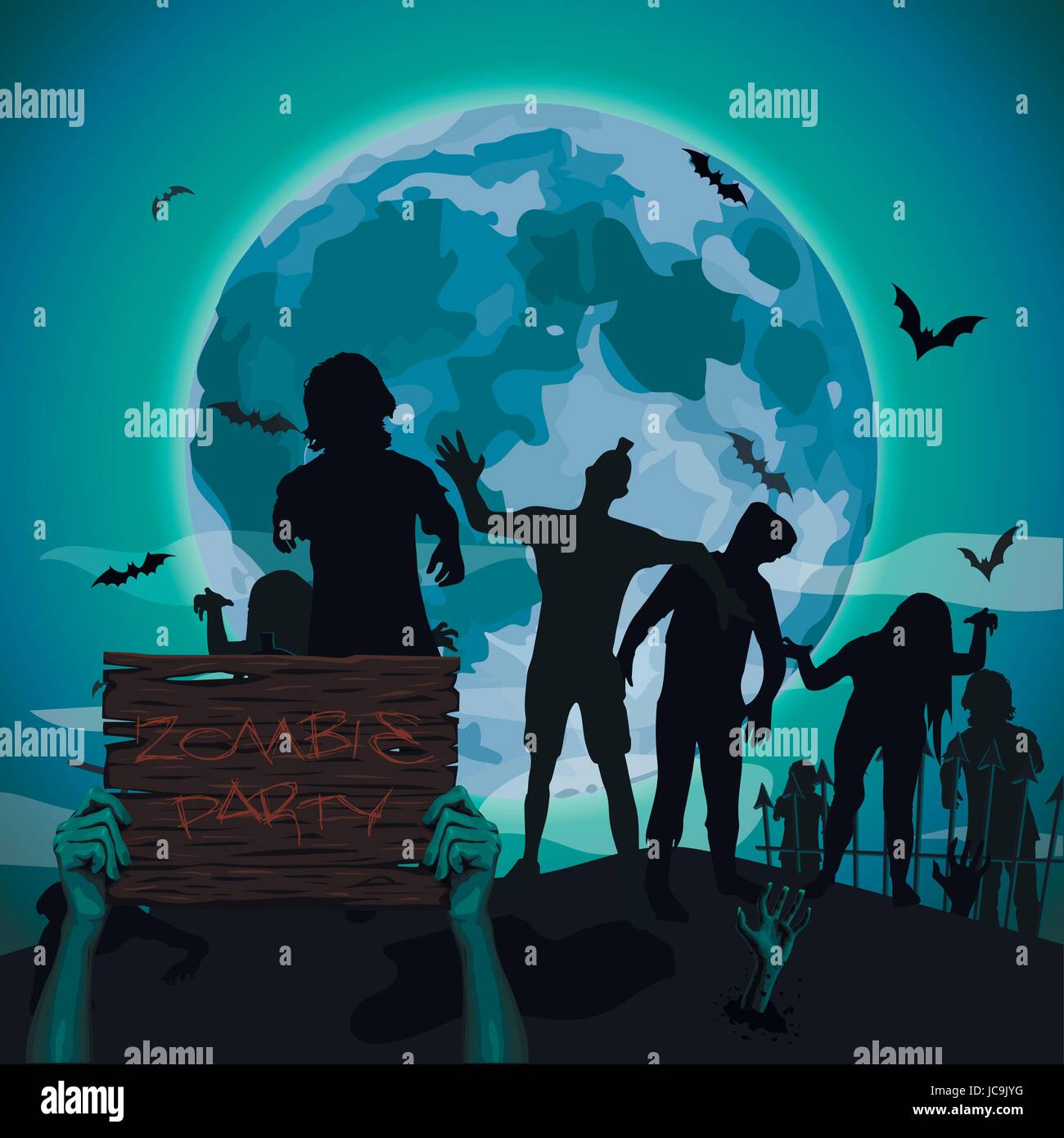 Halloween night moon zombie evil spirits monster freak beast skeleton ...