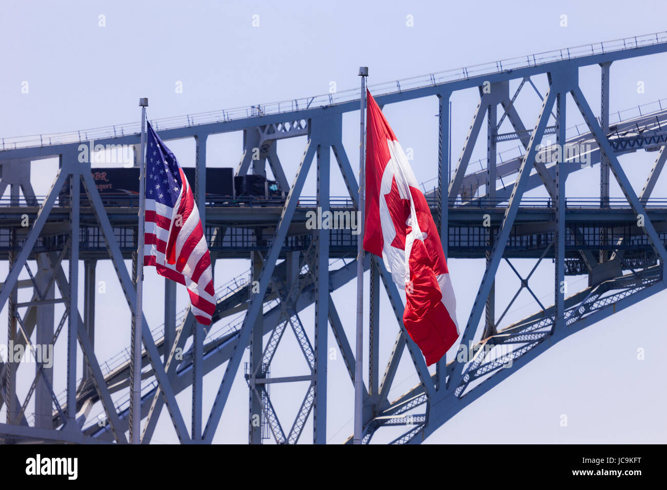 Sarnia, Canada - June 12, 2017. Trucks and cars make their way across ...