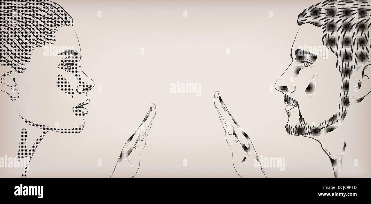 Woman female girl lady men male loving couple tender touch touching ...