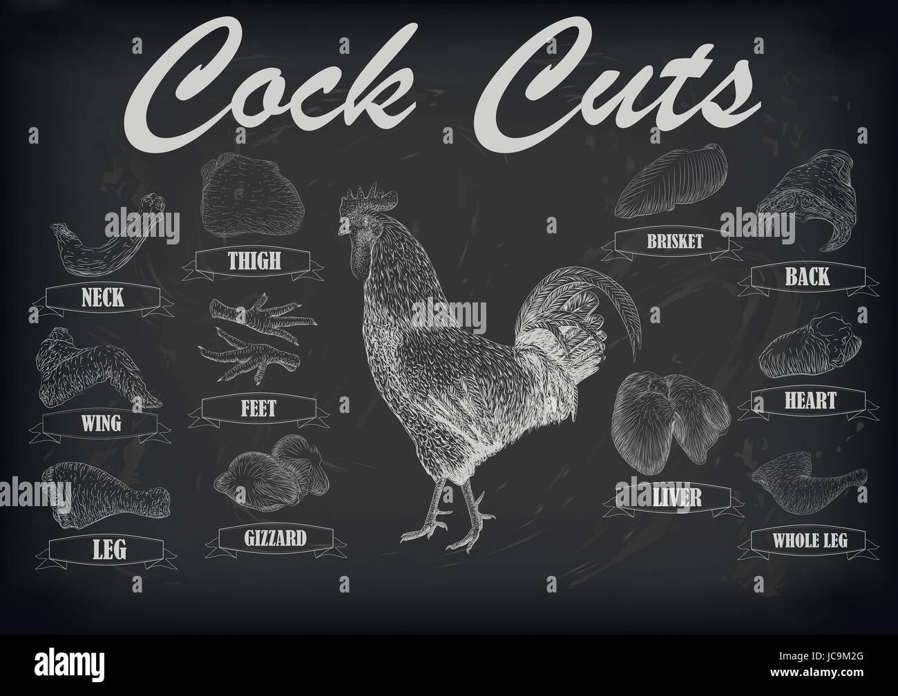 Cock cockerel rooster cutting meat scheme parts carcass brisket neck ...