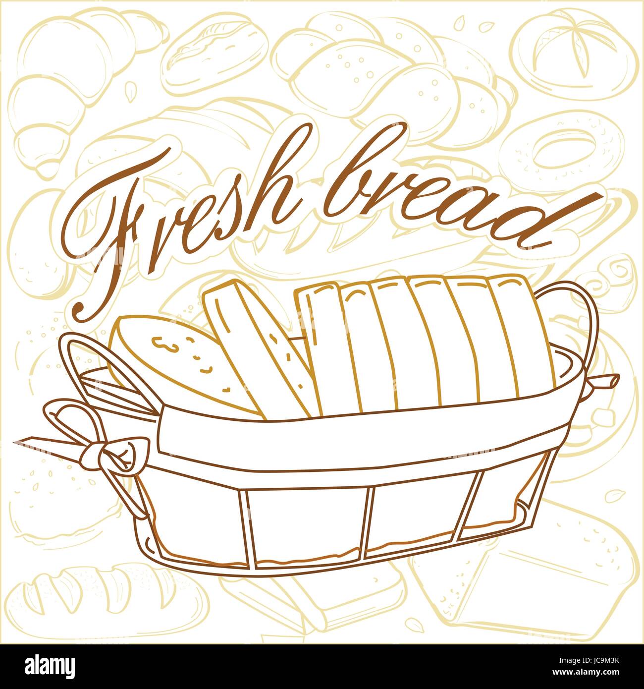 Drawing of bread in bread basket Stock Vector Images - Alamy