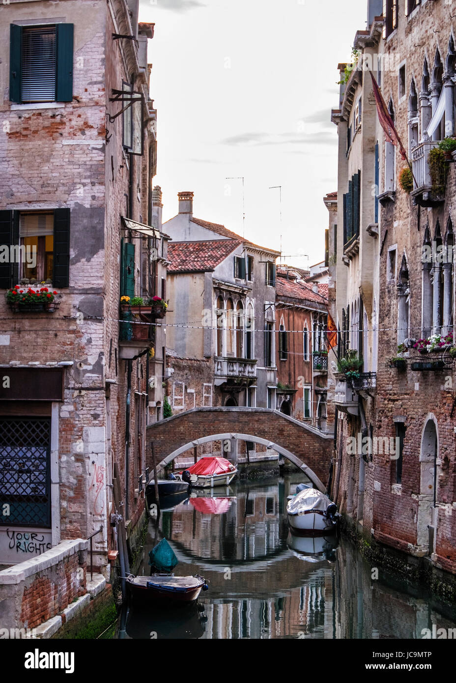 Italy,Venice,Castello. Typical Venetian urban landscape view, weathered ...