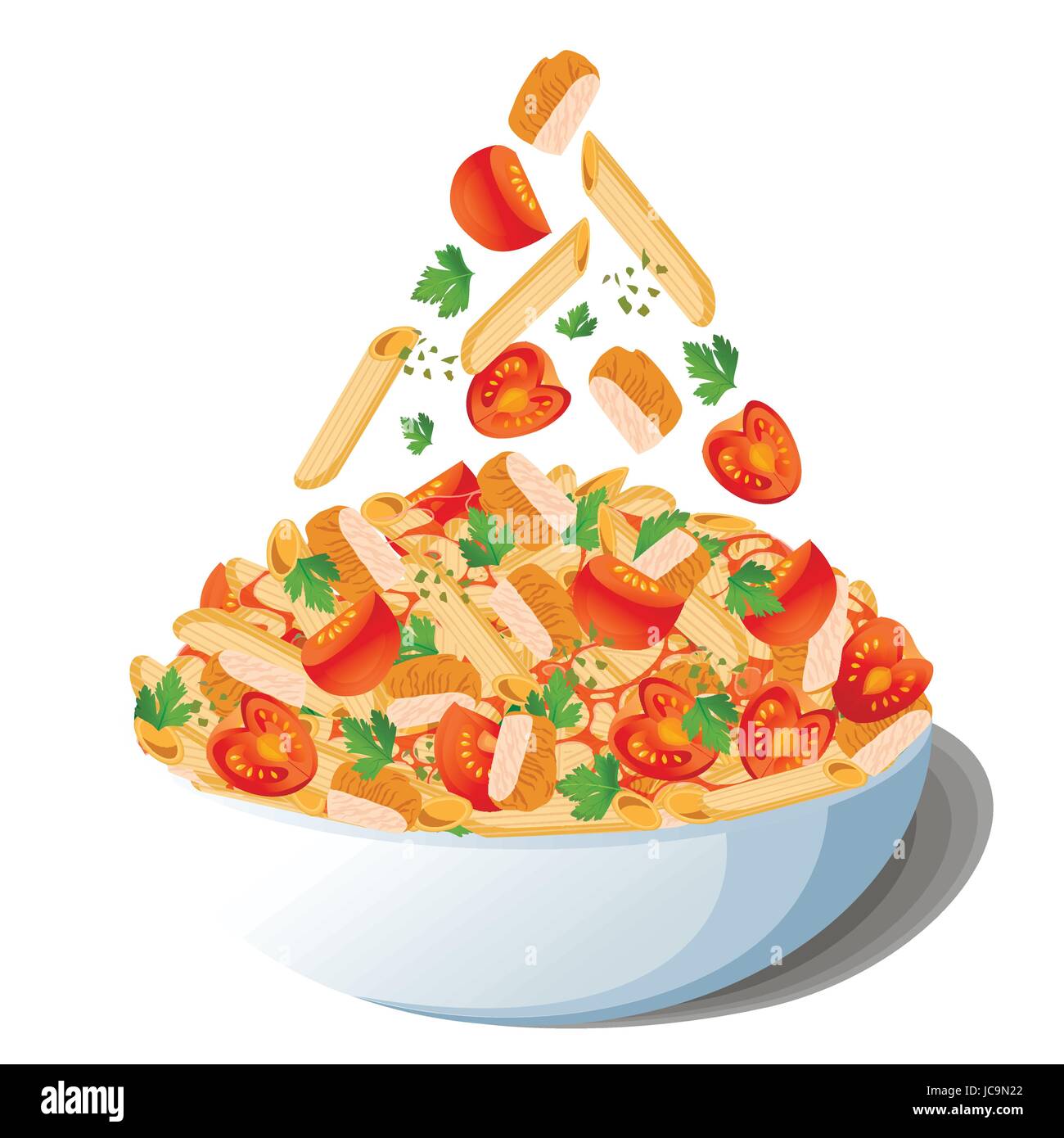 Pasta macaroni penne salad with seafood: shrimps or king prawns ...