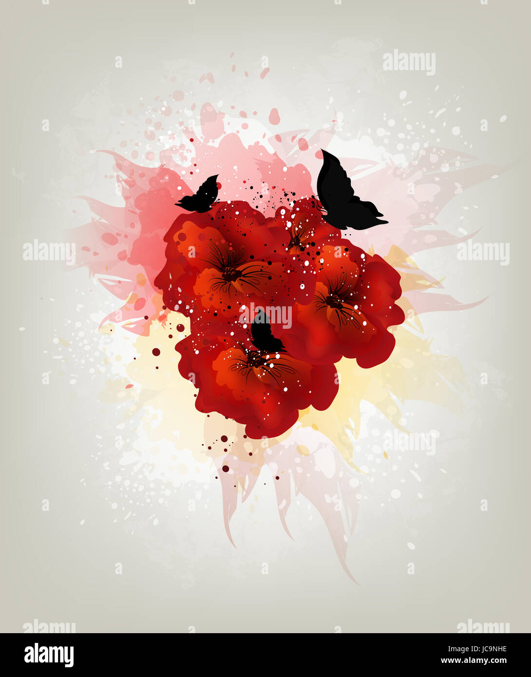 Abstract Floral Background With Flower And Butterflies Stock Photo - Alamy