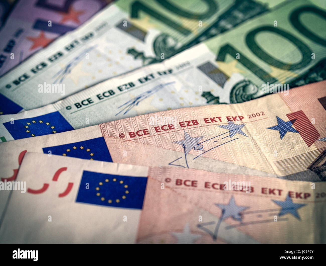 Vintage looking Euro banknotes money european currency Stock Photo - Alamy