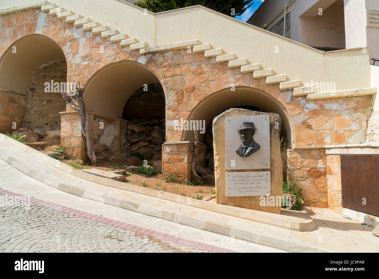 Memorial, Plaque, Streets in Pissouri hilltop village, Cyprus Stock ...