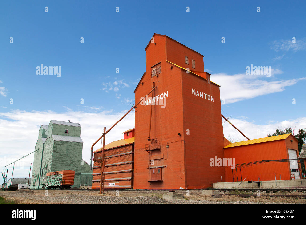 A grain shed in Nanton, Canada. Nanton is on the prairie in Alberta, a ...