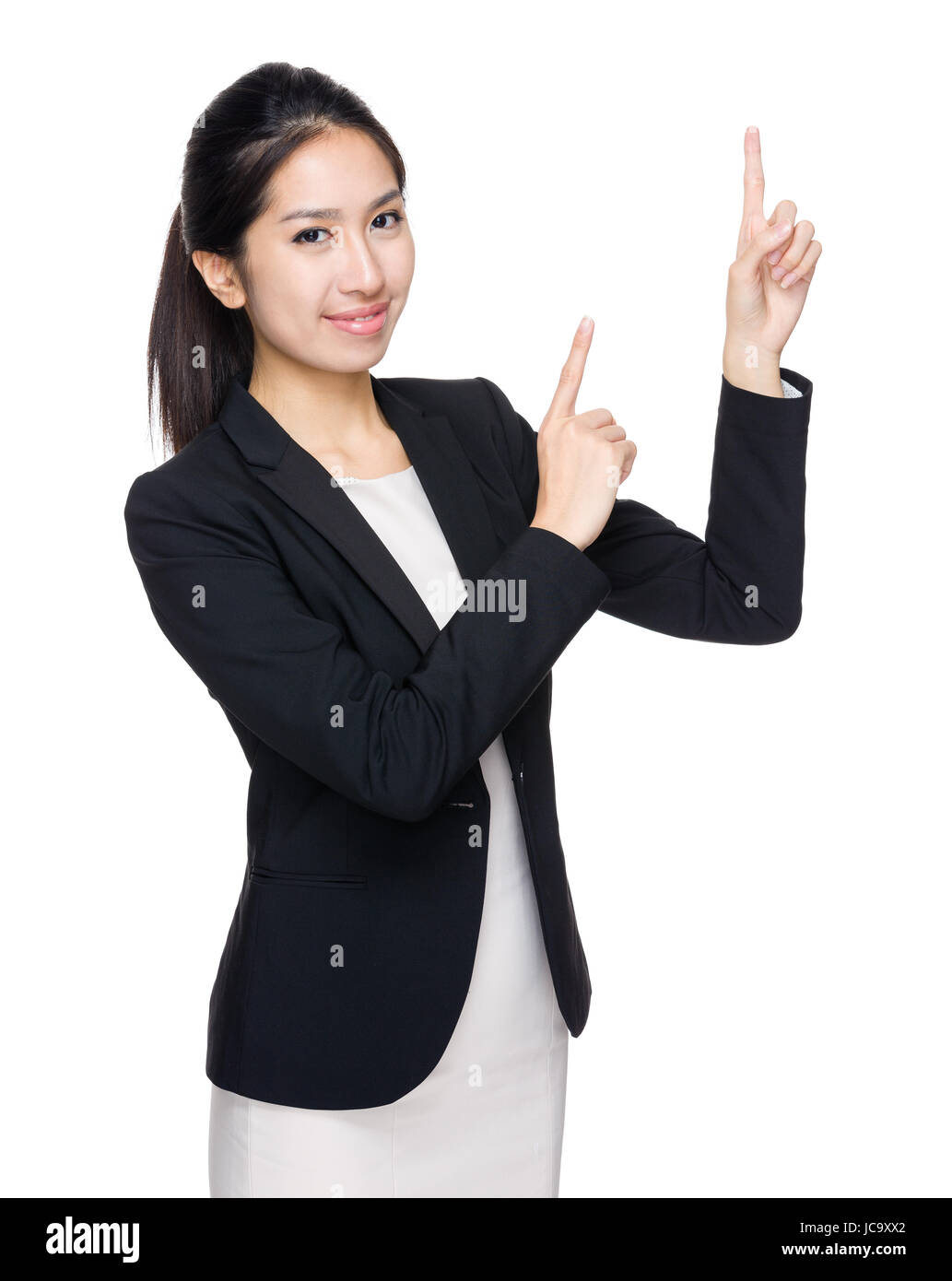 Business woman two finger point up Stock Photo - Alamy