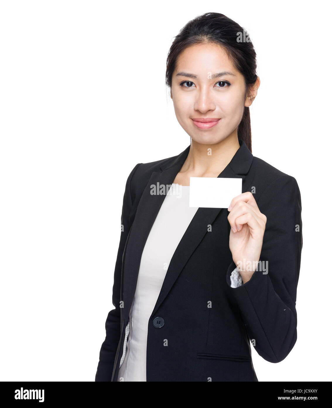Businesswoman show name card Stock Photo - Alamy