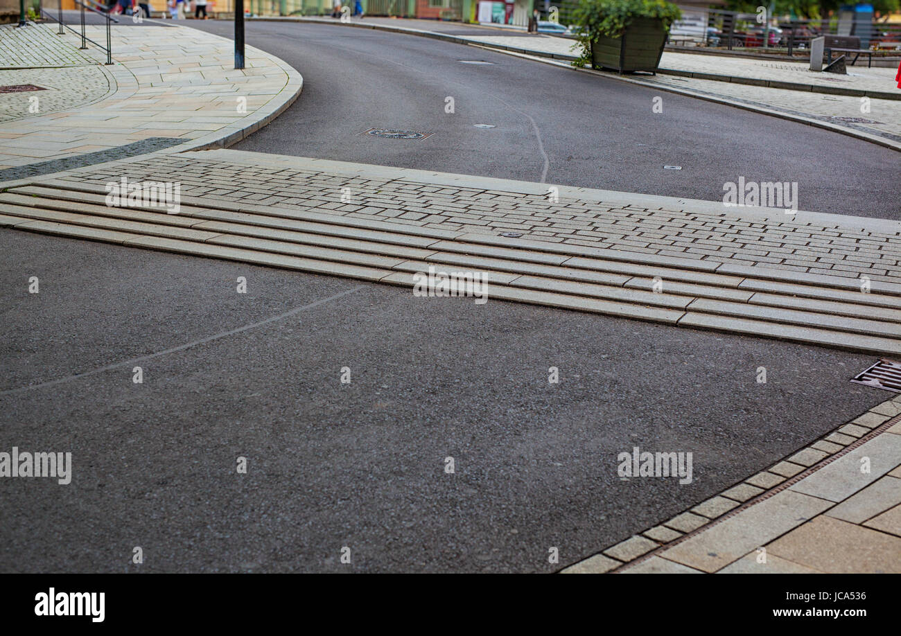 Crosswalk in traditional europe city made from high quality stone. City ...