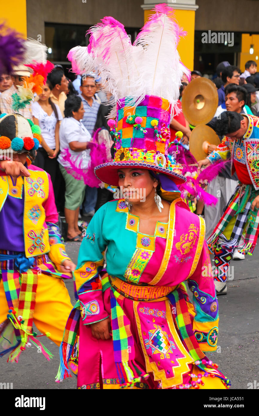 Local woman performing during Festival of the Virgin de la Candelaria ...