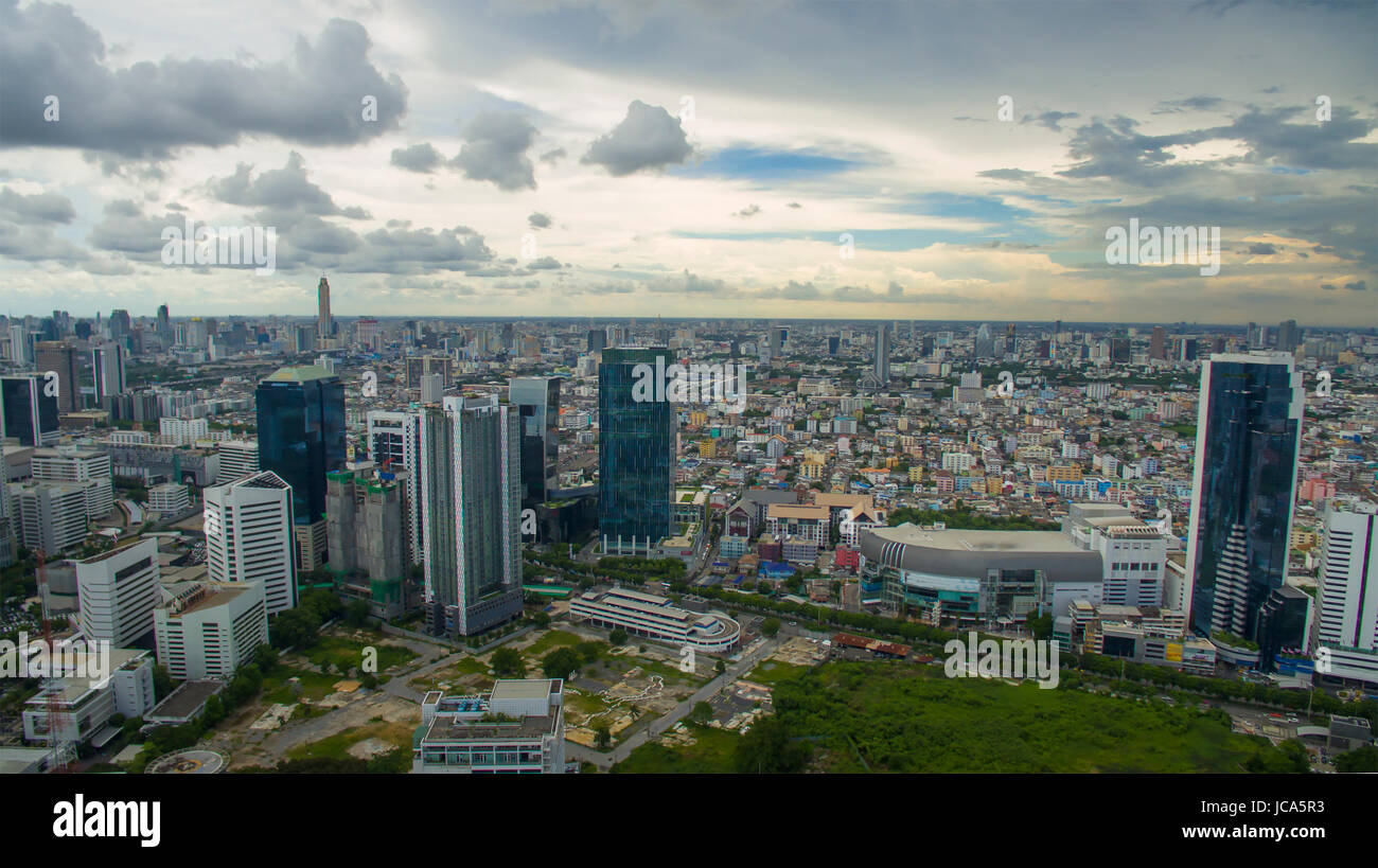 aerial view of high building at ratchadaphisek road district bangkok ...