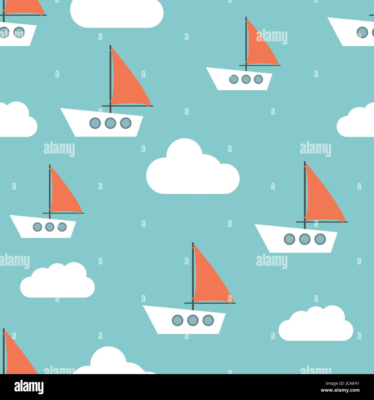Floating boat Vector illustration Seamless pattern Cute sailboats with ...
