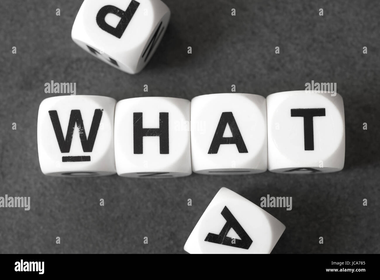 word what on white toy cubes Stock Photo - Alamy