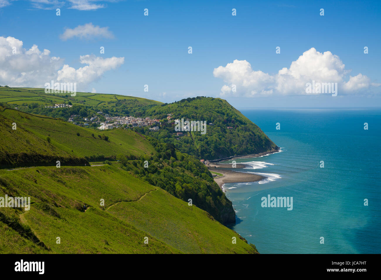 View from Countisbury Hill of Lynton and Lynmouth on the North Devon ...