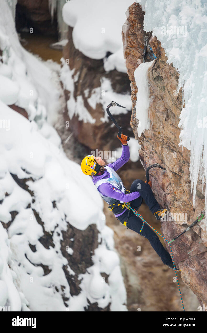 Angelika Rainer competes in the 2016 Ouray Ice Festival Elite Mixed ...