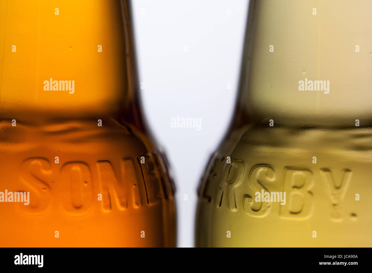 Prague, Czech Republic - June 3, 2017: Detail of Somersby cider. It is ...
