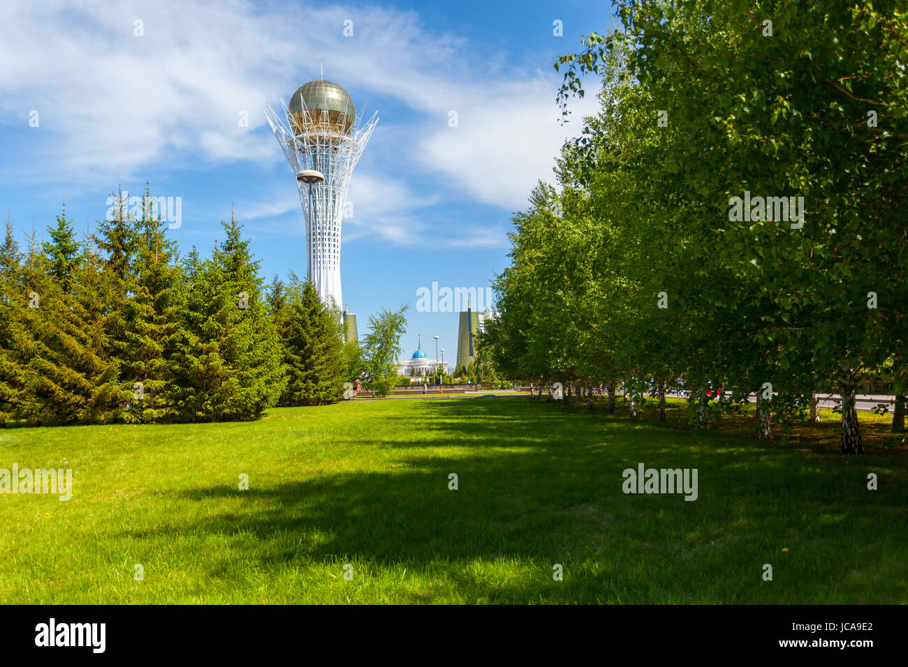 Astana city in the center of the photo Baiterek monument. Capital of ...