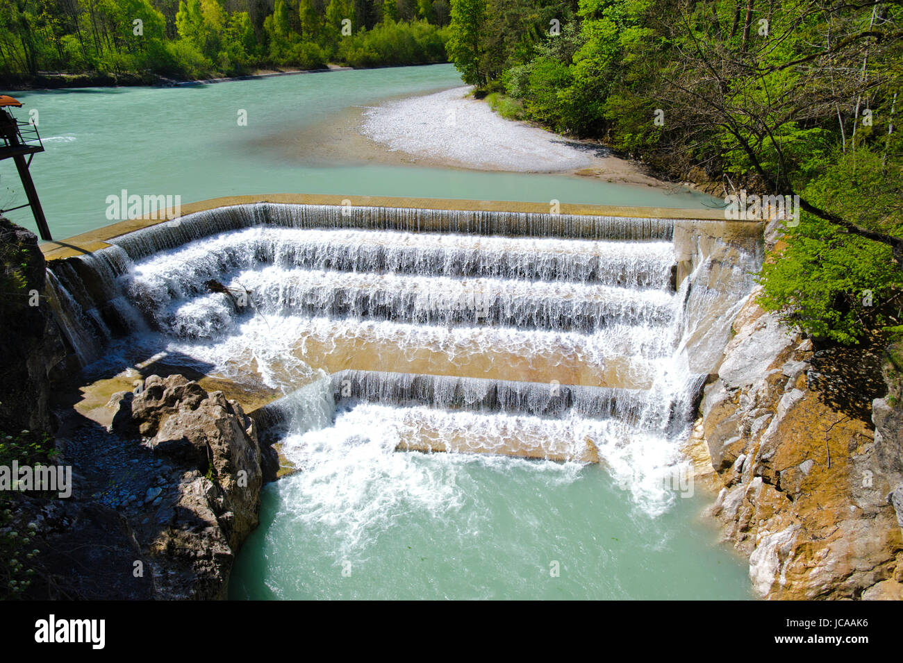 Lechfall bei Füssen im Allgäu bei Niedrigwasser im Sommer Stock Photo ...