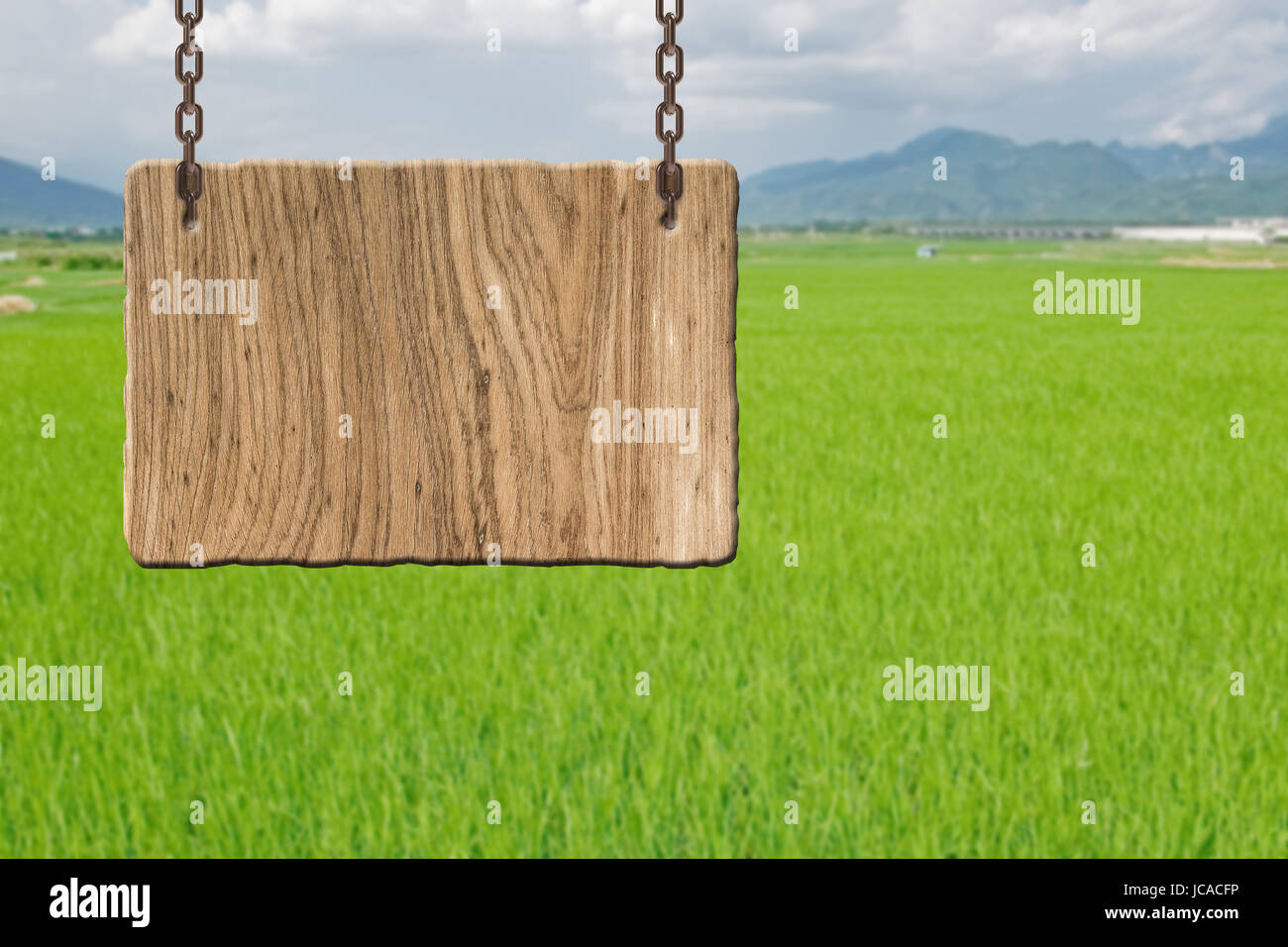 Blank wooden sign on field of farm. Concept of rural, idyllic ...