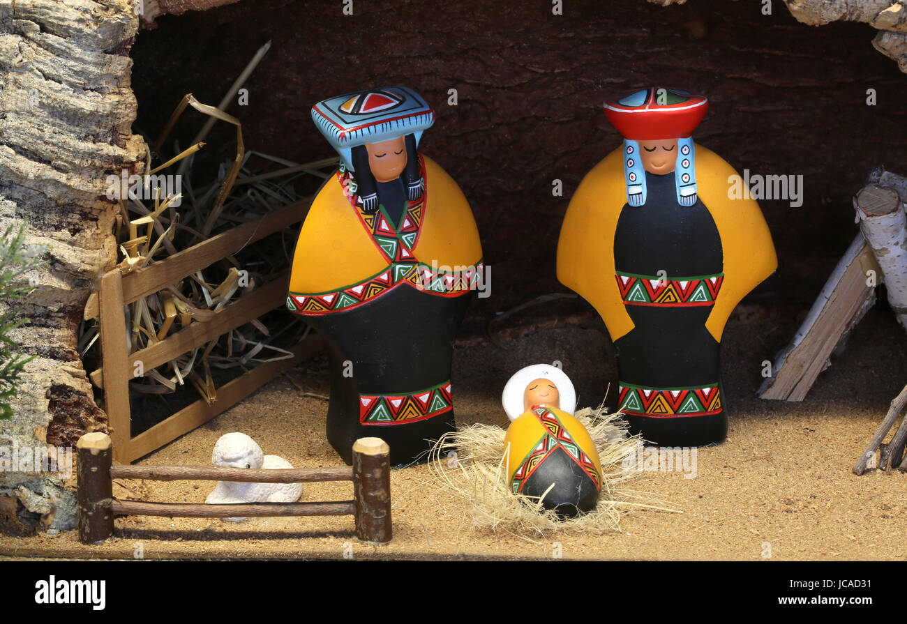 Mexican Nativity scene with holy family in South American style in ...