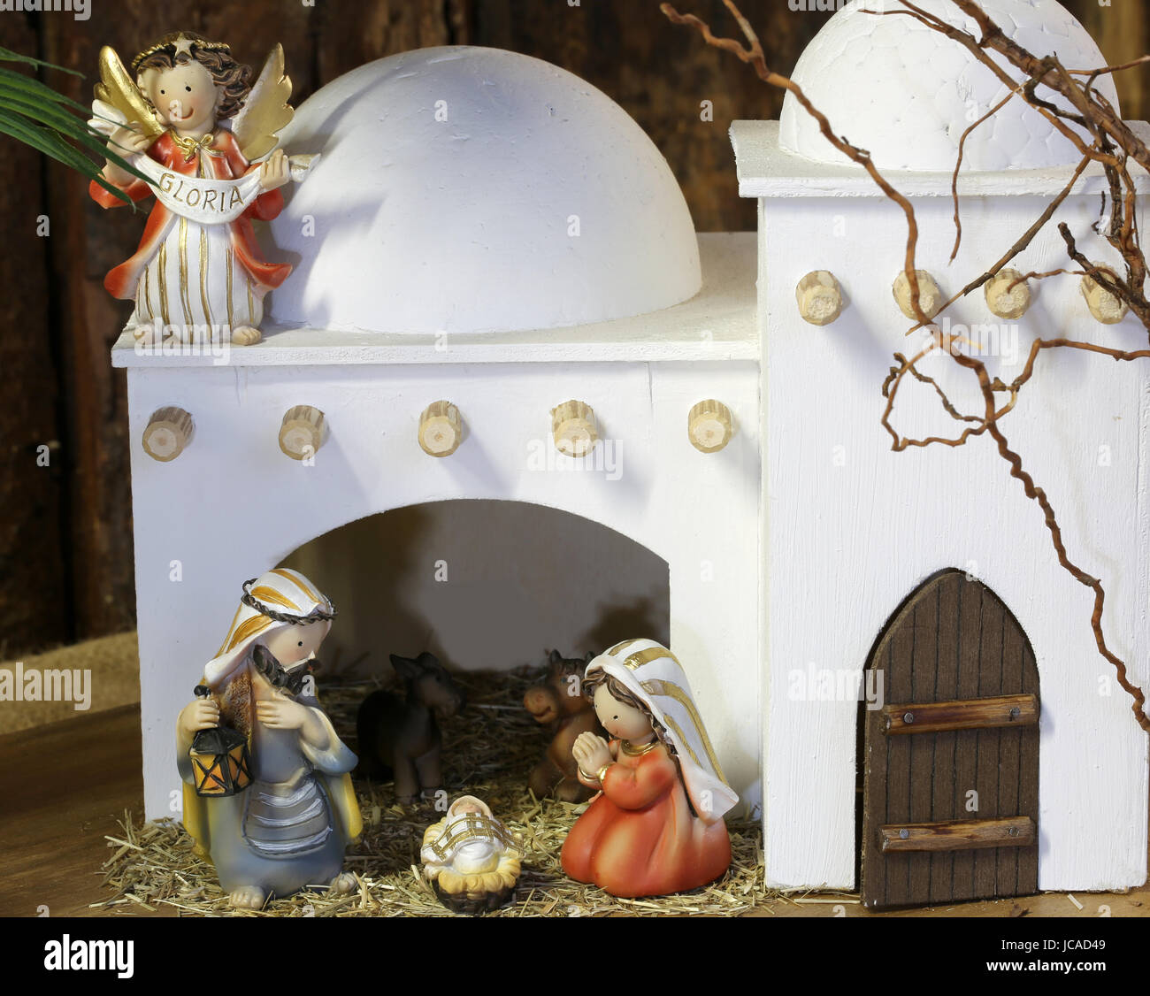 Palestinian nativity scene with holy family set in the middle east with ...