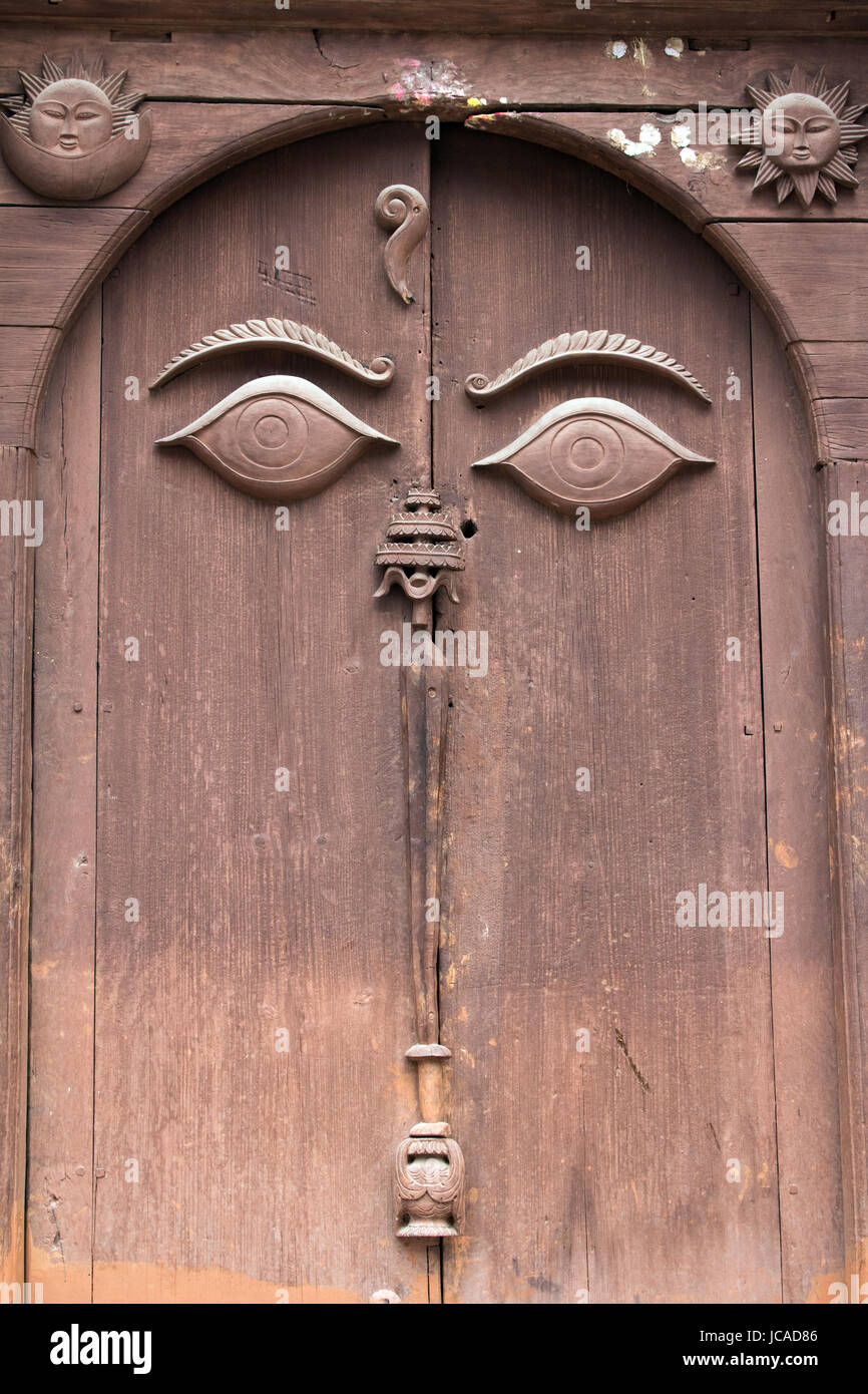 Buddhist religious eyes carved on a door in the Royal Palace (Hanuman ...