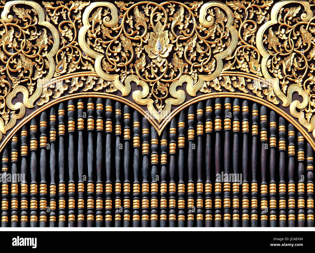 Traditional Thai lanna style wood carving at Ho Kham Royal Pavilion ...