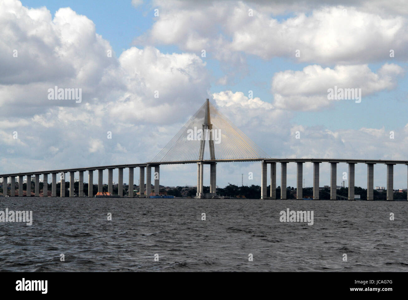 MANAUS, 10.06.2017: View of bridge over Rio Negro river at Manaus city ...