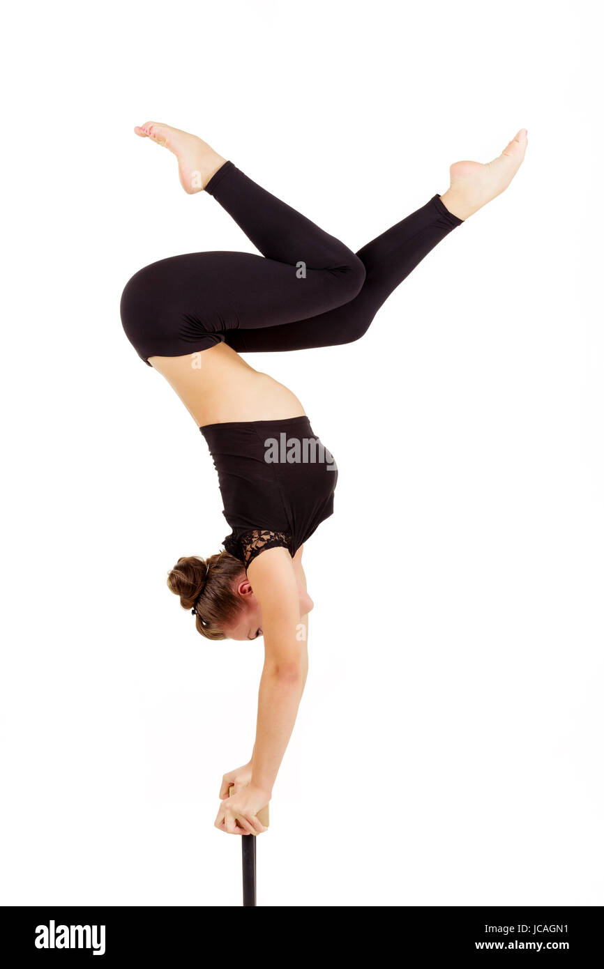 beauty contortionist practicing gymnastic yoga isolated on white ...