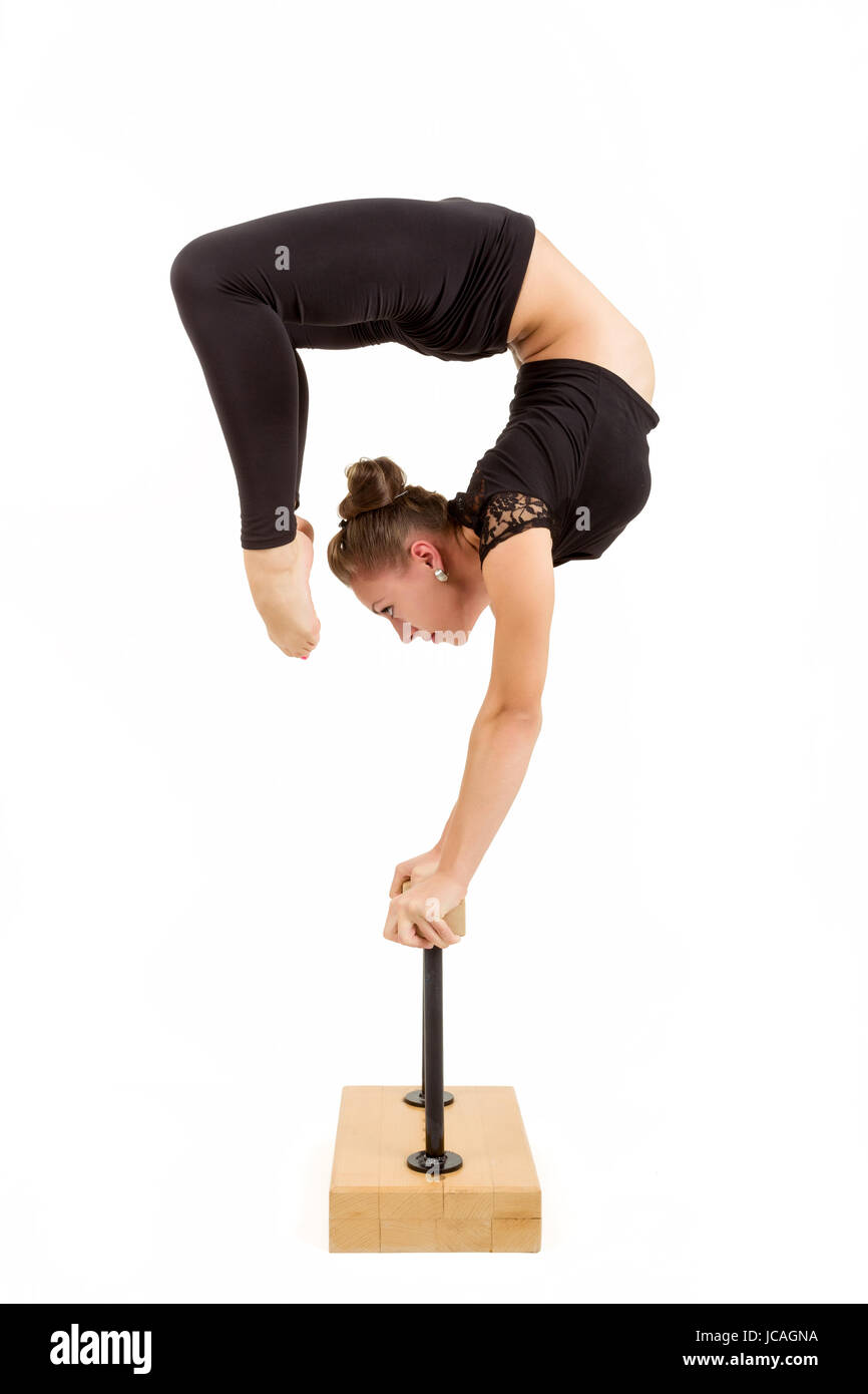 beauty contortionist practicing gymnastic yoga isolated on white ...