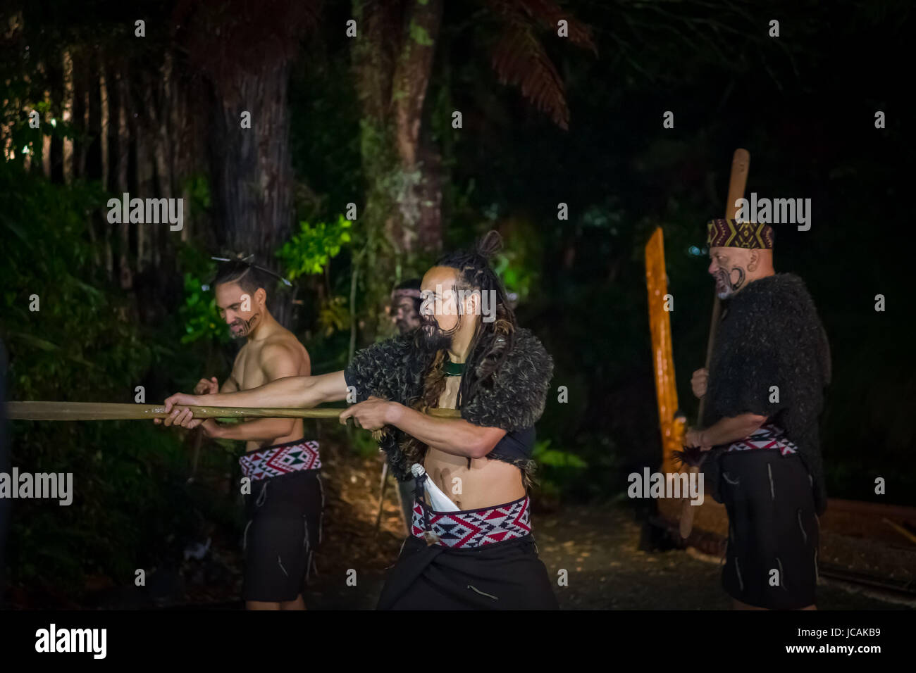 NORTH ISLAND, NEW ZEALAND- MAY 17, 2017: Maori men with traditionally ...