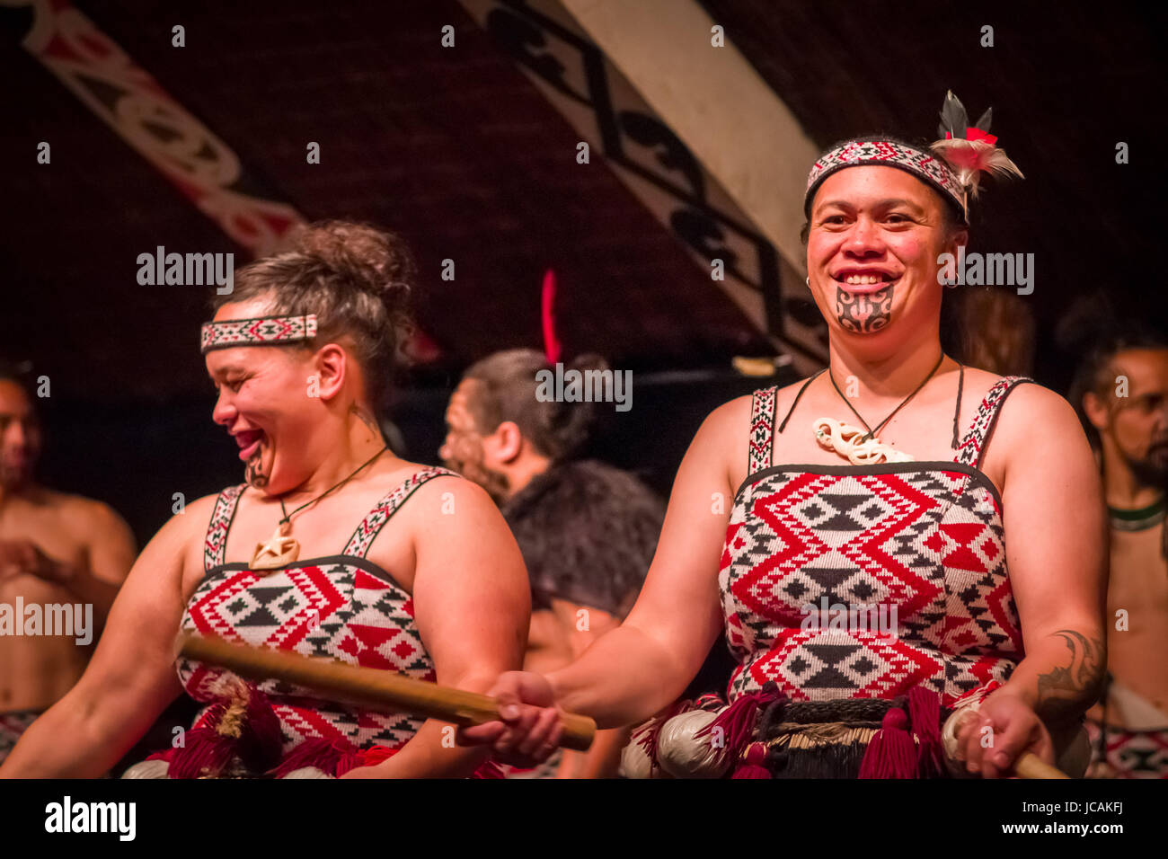 NORTH ISLAND, NEW ZEALAND- MAY 17, 2017: Close up of two Tamaki Maori ...