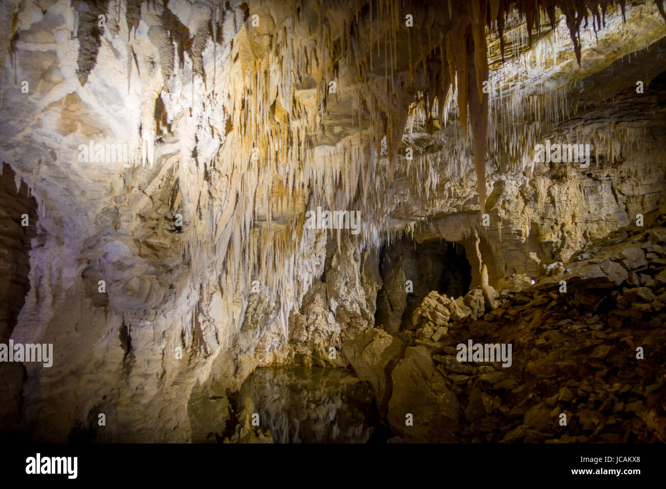 Stalagmites and stalactites in Ruakuri Cave, Waitomo in New Zealand ...