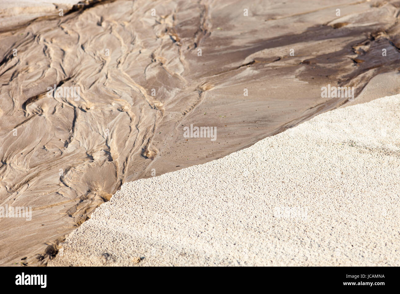 Sand surface after the rain with the relief formed by water currents ...