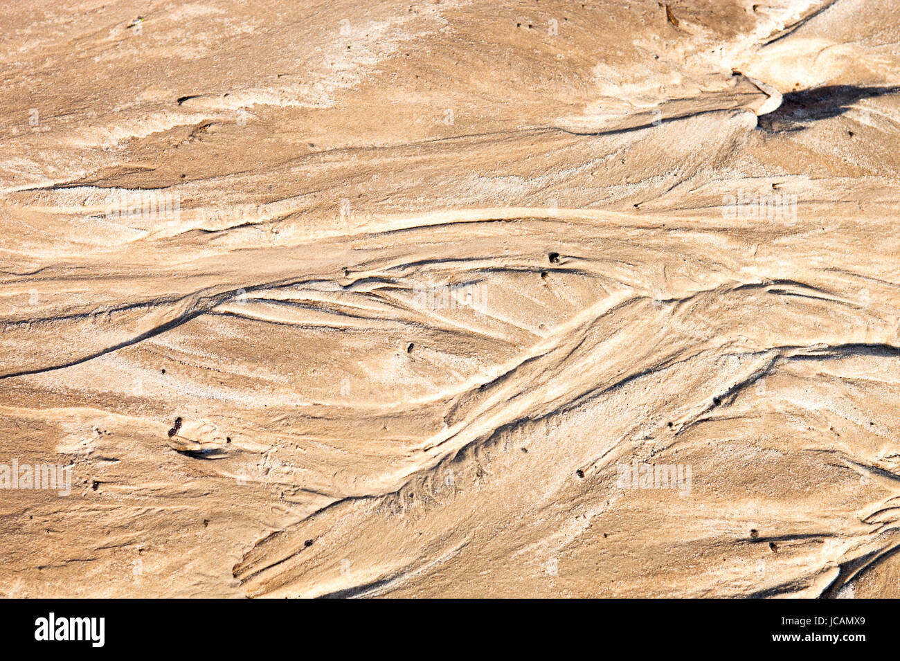 Sand surface after the rain with the relief formed by water currents ...