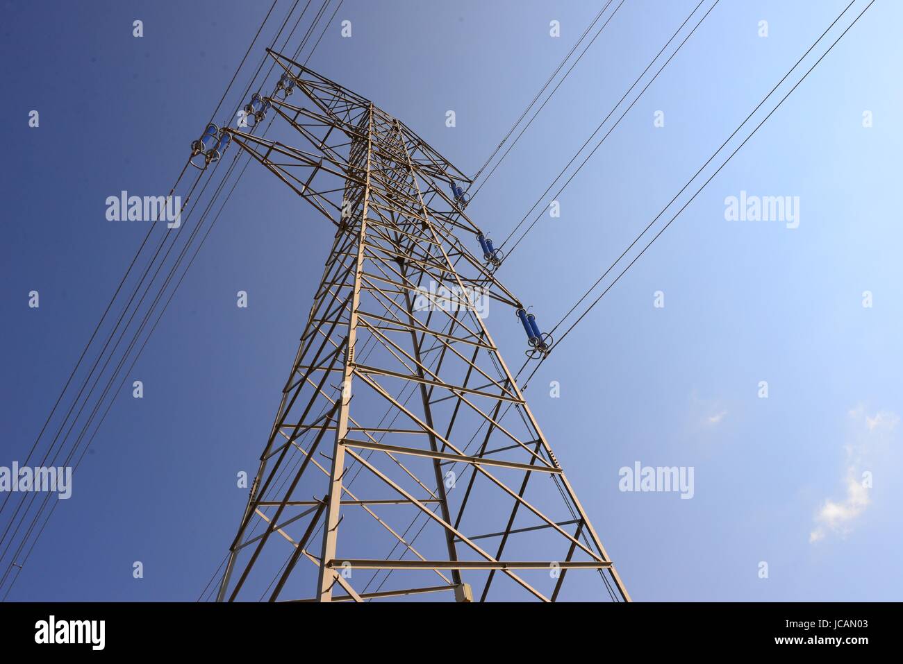 high voltage lines in spain Stock Photo - Alamy
