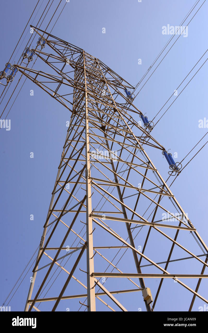 high voltage lines in spain Stock Photo - Alamy