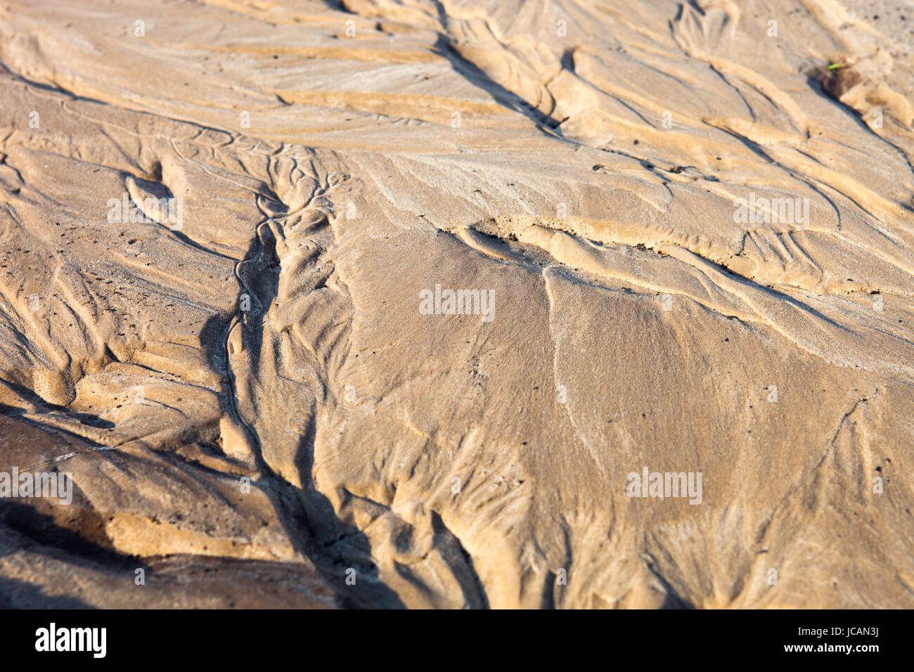 Sand surface after the rain with the relief formed by water currents ...