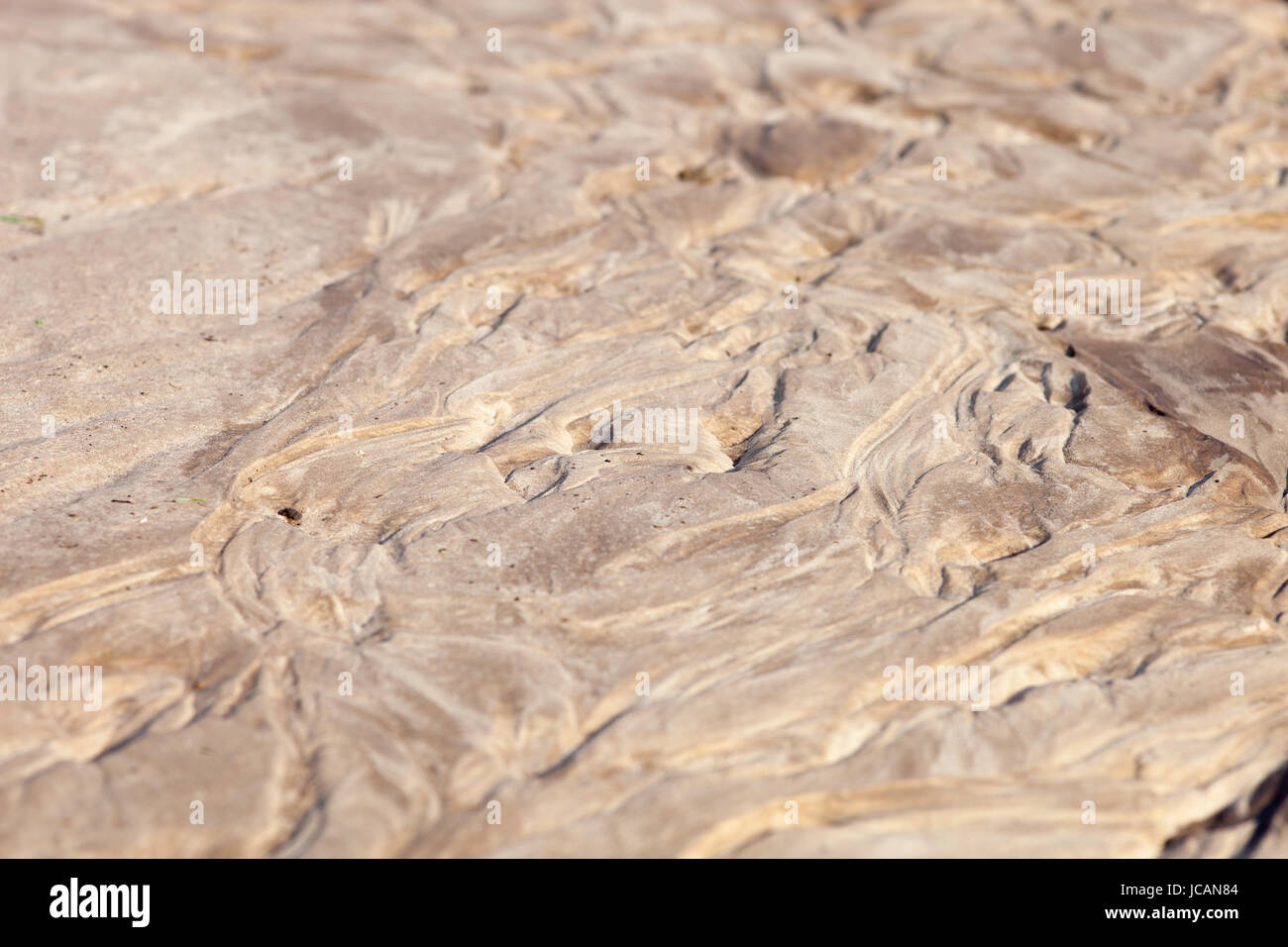 Sand surface after the rain with the relief formed by water currents ...