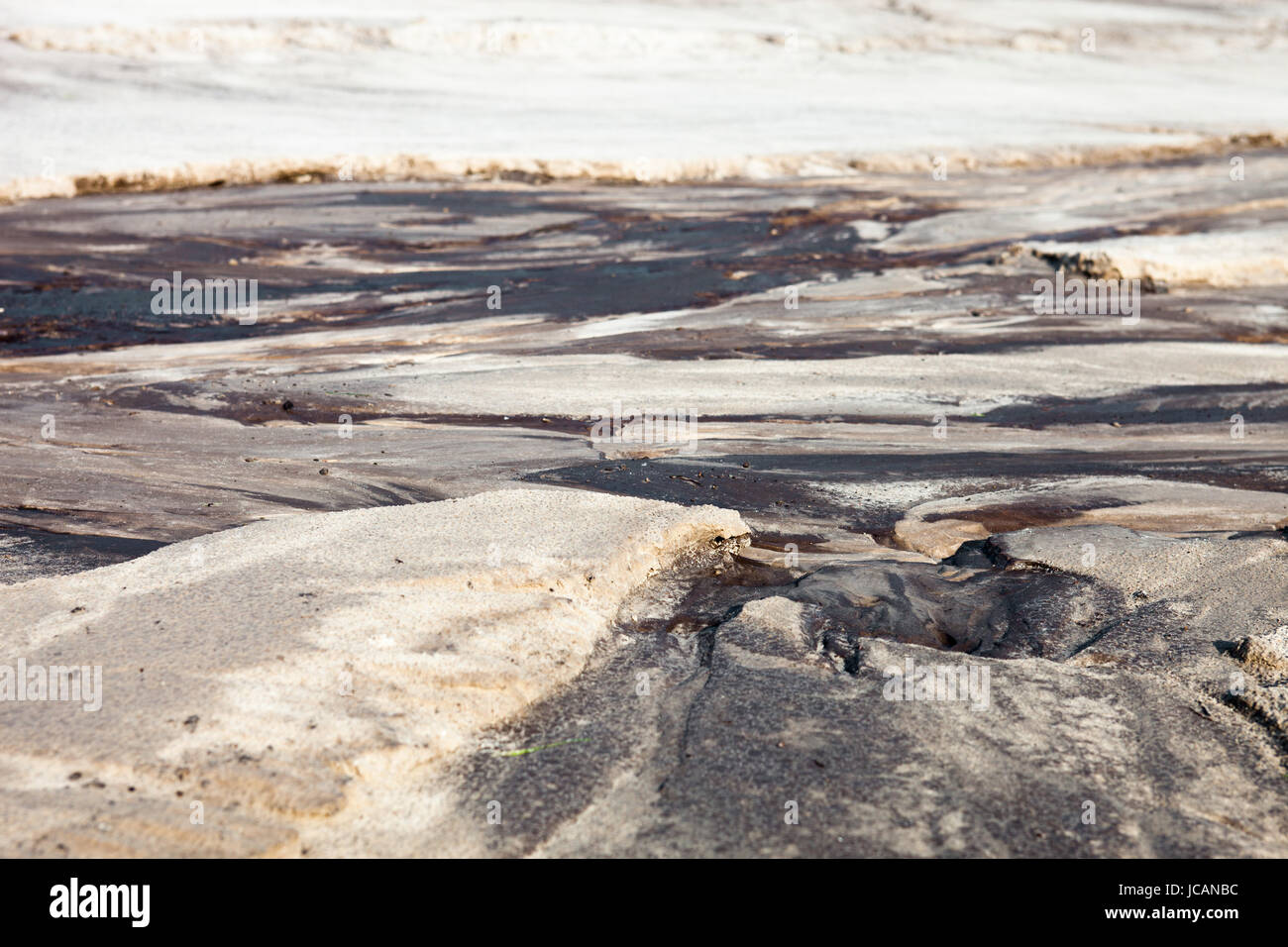Sandy landscape after the rain with the relief formed by water currents ...